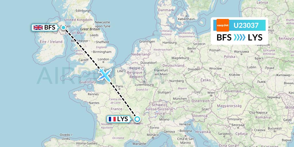 U23037 Flight Status EasyJet: Belfast to Lyon (EZY3037)