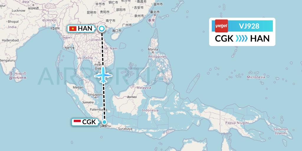 VJ928 Flight Status VietJet Air: Jakarta to Hanoi (VJC928)