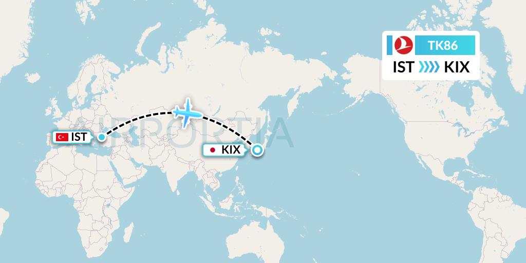 TK86 Flight Status Turkish Airlines: Istanbul to Osaka (THY86)