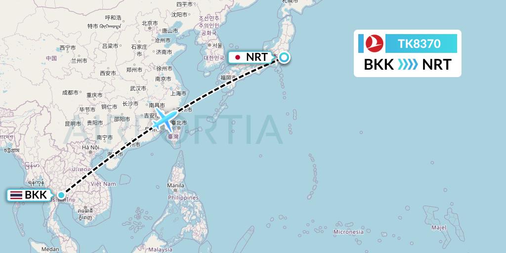 TK8370 Flight Status Turkish Airlines: Bangkok to Tokyo (THY8370)
