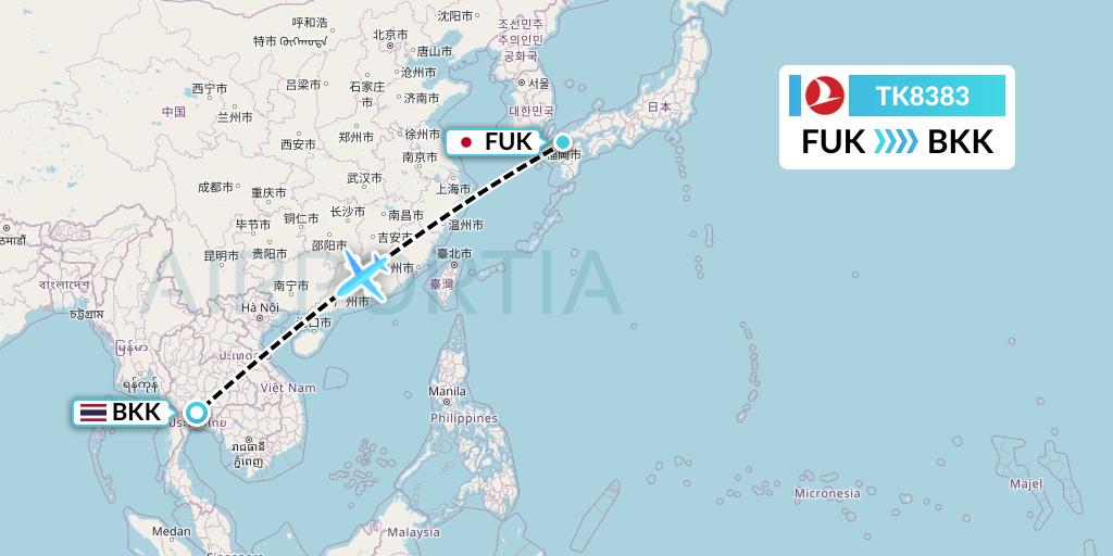 TK8383 Flight Status Turkish Airlines: Fukuoka to Bangkok (THY8383)