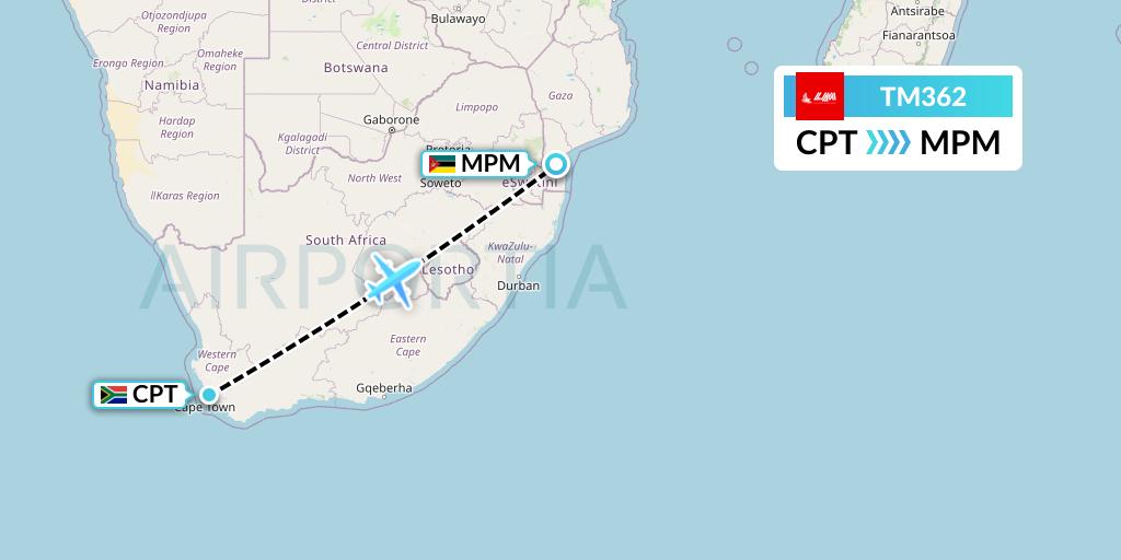 TM362 Flight Status LAM Mozambique Airlines: Cape Town to Maputo (LAM362)