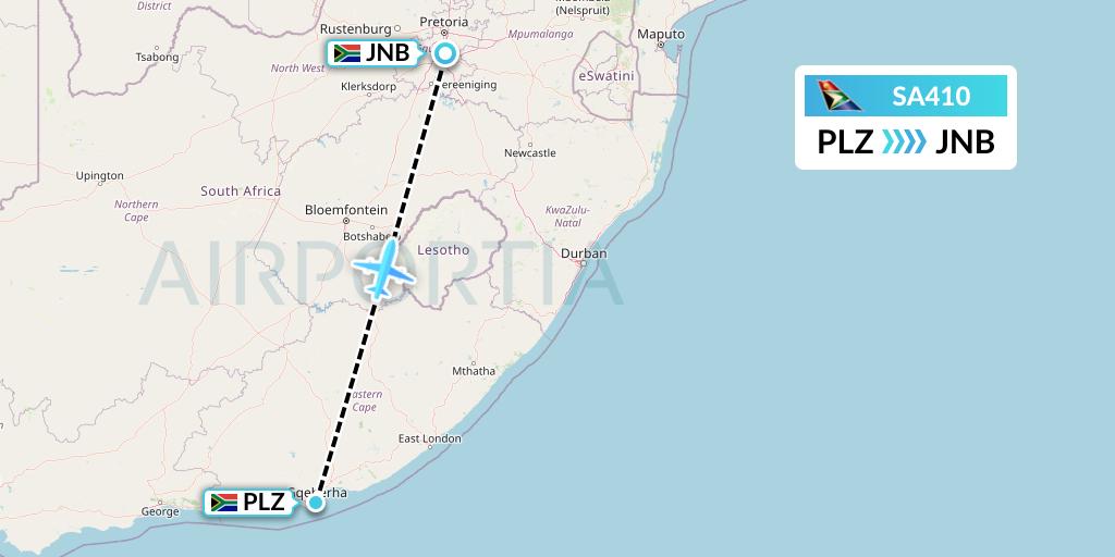 SA410 Flight Status South African Airways: Port Elizabeth to ...