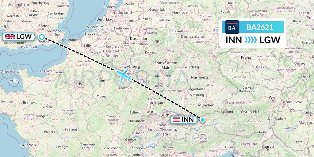 BA2621 Flight Status British Airways: Innsbruck to London (BAW2621)