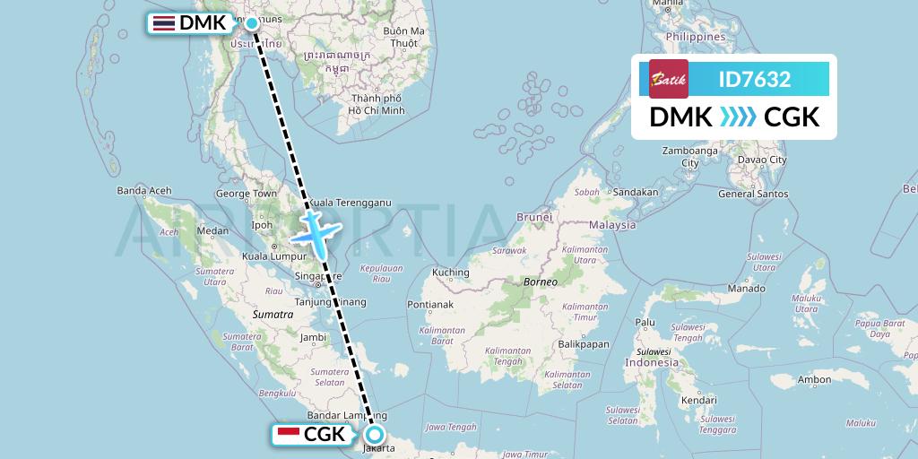 ID7632 Flight Status Batik Air: Bangkok to Jakarta (BTK7632)