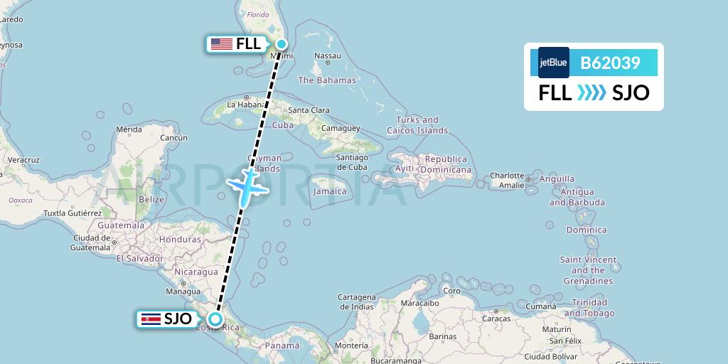 B62039 Flight Status JetBlue Airways: Fort Lauderdale to San Jose (JBU2039)