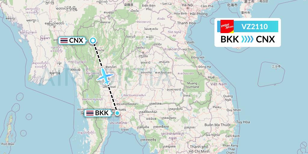 VZ2110 Flight Status Thai Vietjet Air: Bangkok to Chiang Mai (TVJ2110)