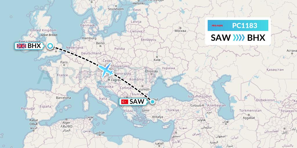 PC1183 Flight Status Pegasus Airlines: Istanbul to Birmingham (PGT1183)