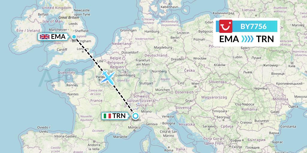 BY7756 Flight Status TUI Airways: East Midlands to Turin (TOM7756)