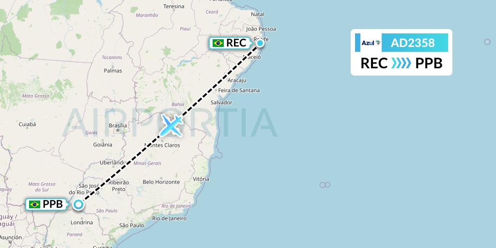 AD2358 Flight Status Azul Brazilian Airlines: Recife to Presidente ...