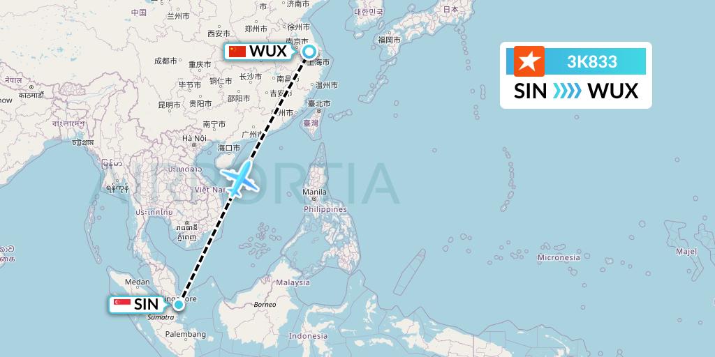 3K833 Flight Status Jetstar Asia: Singapore to Wuxi (JSA833)