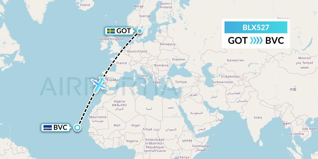 BLX527 Flight Status TUI fly Nordics: Gothenburg to Boa Vista (6B527)