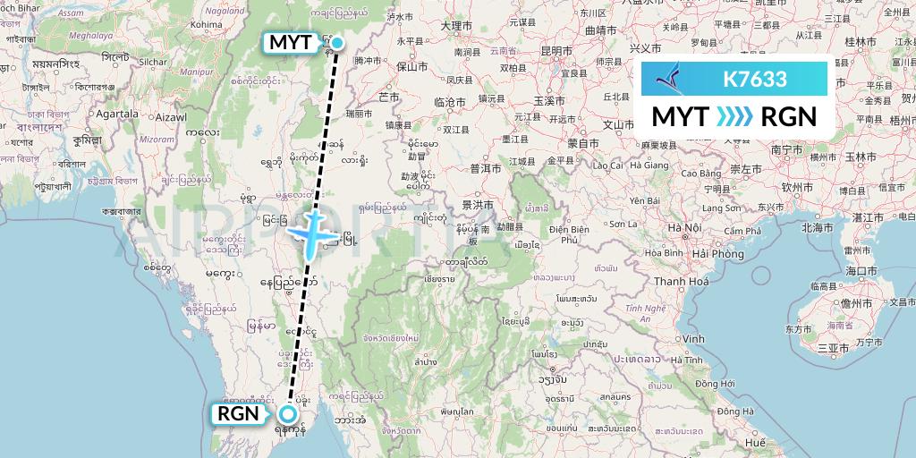 K7633 Flight Status Air KBZ: Myitkyina to Yangon (KBZ633)