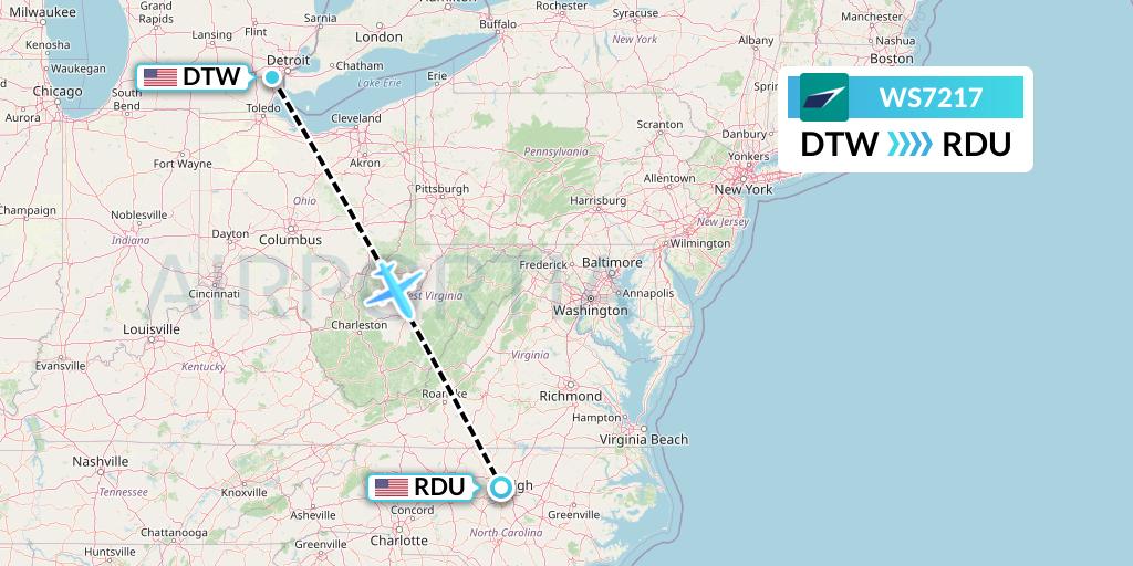 WS7217 Flight Status WestJet: Detroit to Raleigh-Durham (WJA7217)