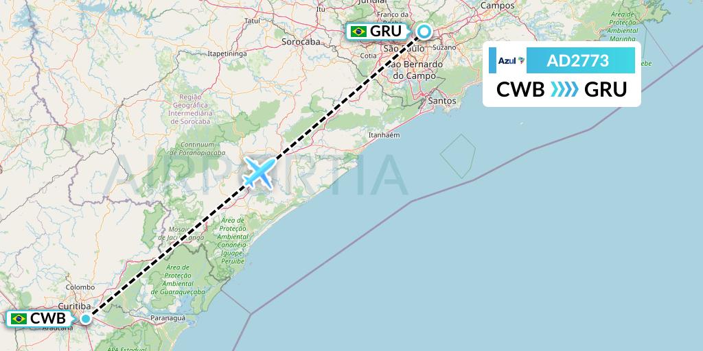 AD2773 Flight Status Azul Brazilian Airlines: Curitiba to Sao Paulo ...