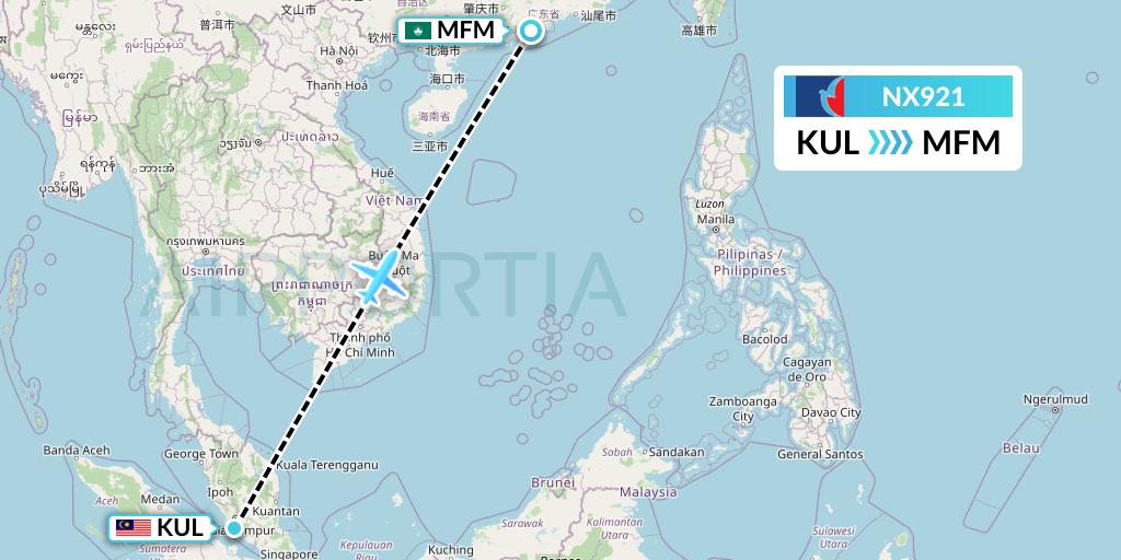 NX921 Flight Status Air Macau: Kuala Lumpur to Macau (AMU921)