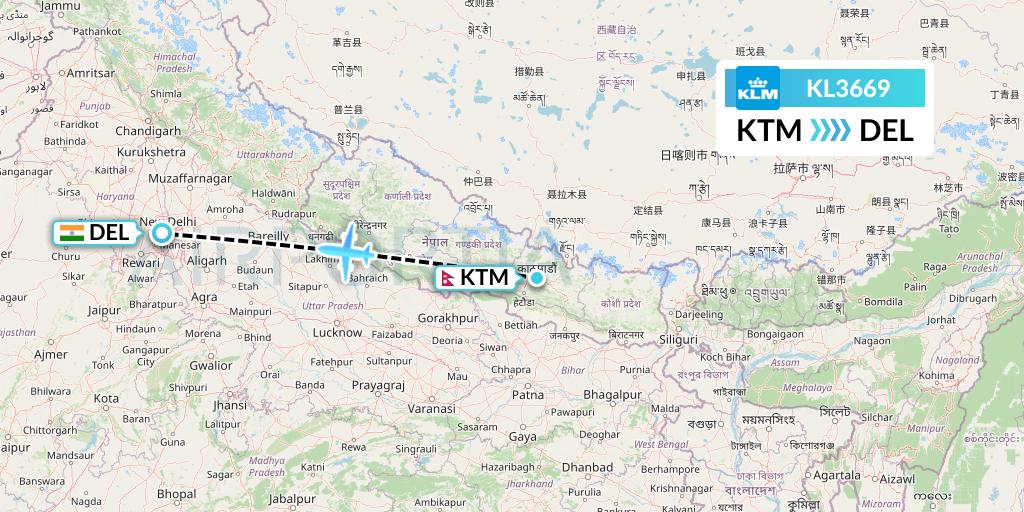 KL3669 Flight Status KLM: Kathmandu to Delhi (KLM3669)