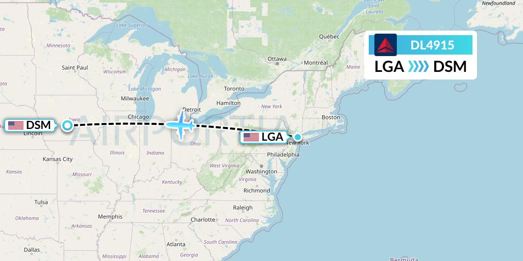 DL4915 Flight Status Delta Air Lines: New York to Des Moines (DAL4915)