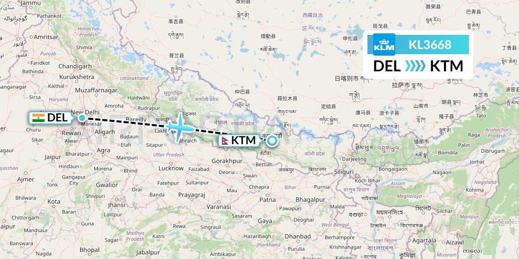 KL3668 Flight Status KLM: Delhi to Kathmandu (KLM3668)