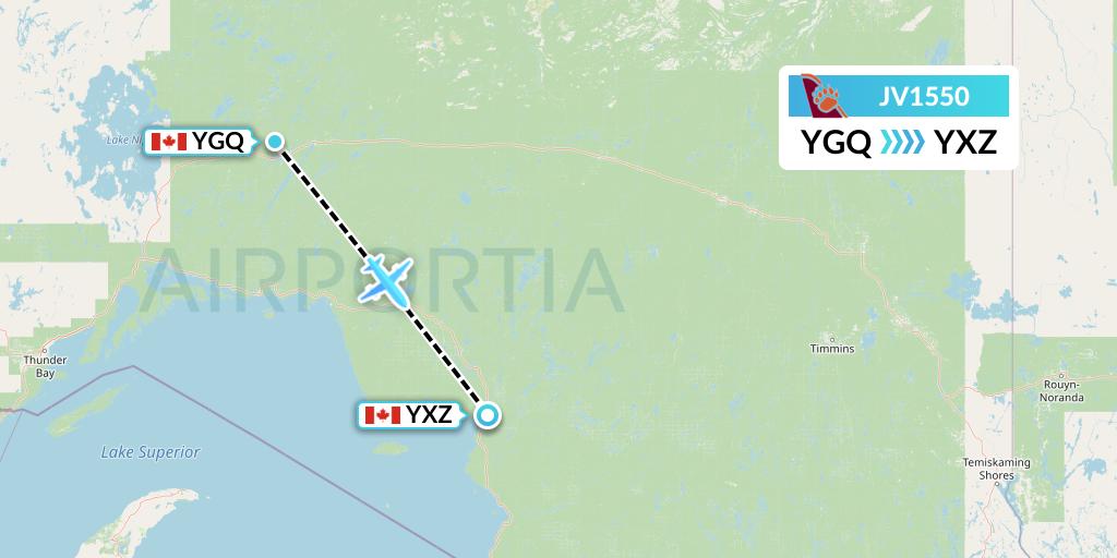 JV1550 Flight Status Bearskin Airlines: Geraldton to Wawa (BLS1550)