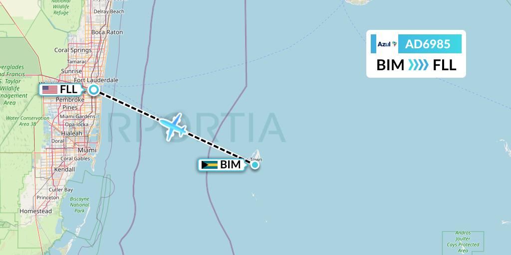 AD6985 Flight Status Azul Brazilian Airlines: South Bimini to Fort ...