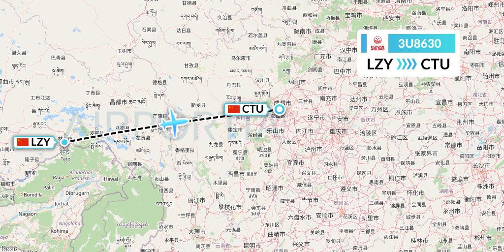 3U8630 Flight Status Sichuan Airlines: Nyingchi to Chengdu (CSC8630)