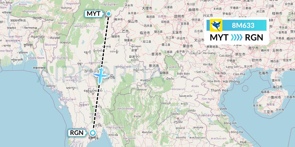 8M633 Flight Status Myanmar Airways International: Myitkyina to Yangon ...