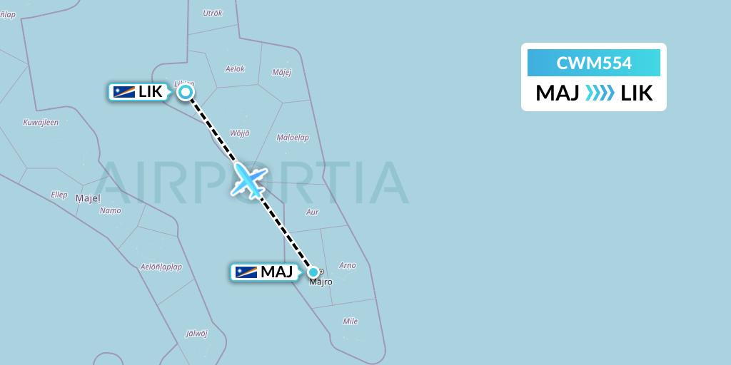 CWM554 Flight Status Air Marshall Islands: Majuro to Likiep Island