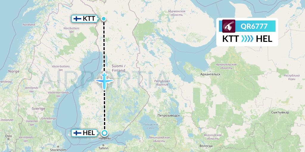 QR6777 Flight Status Qatar Airways: Kittila to Helsinki (QTR6777)