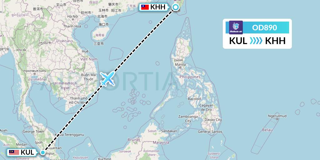 OD890 Flight Status Batik Air Malaysia: Kuala Lumpur to Kaohsiung (MXD890)