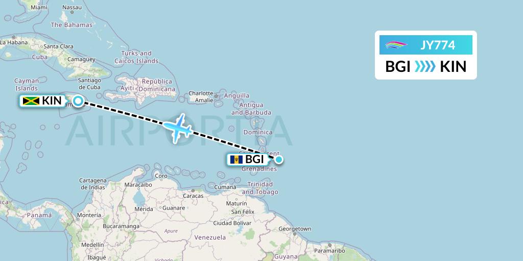 JY774 Flight Status InterCaribbean Airways: Bridgetown to Kingston (IWY774)