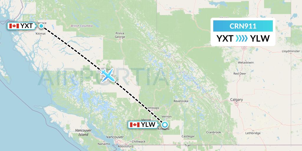 CRN911 Flight Status Aerocaribbean: Terrace to Kelowna