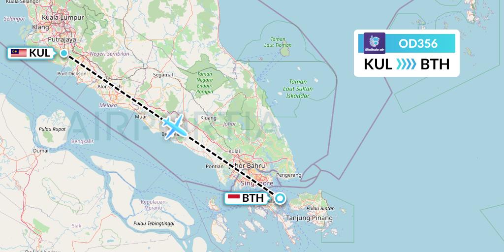 OD356 Flight Status Batik Air Malaysia: Kuala Lumpur to Batam (MXD356)