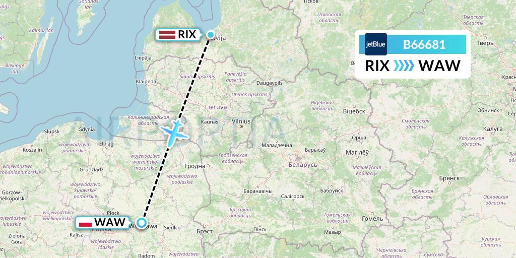 B66681 Flight Status JetBlue Airways: Riga to Warsaw (JBU6681)