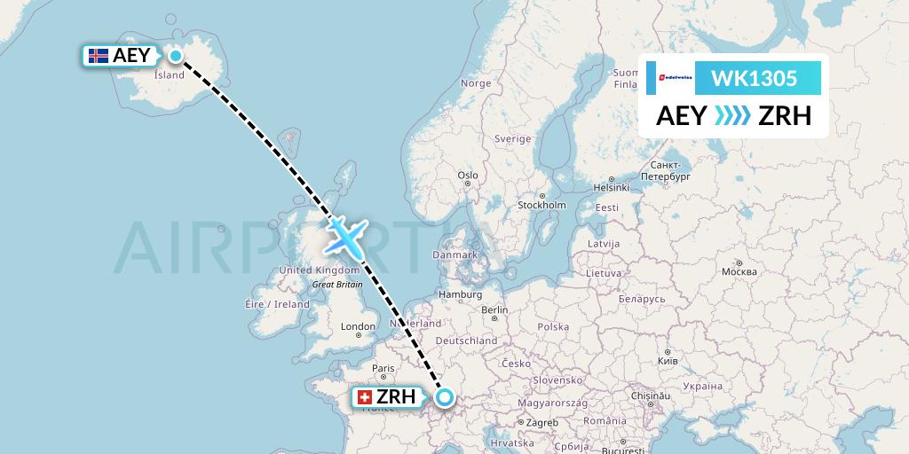 WK1305 Flight Status Edelweiss Air: Akureyri to Zurich (EDW1305)