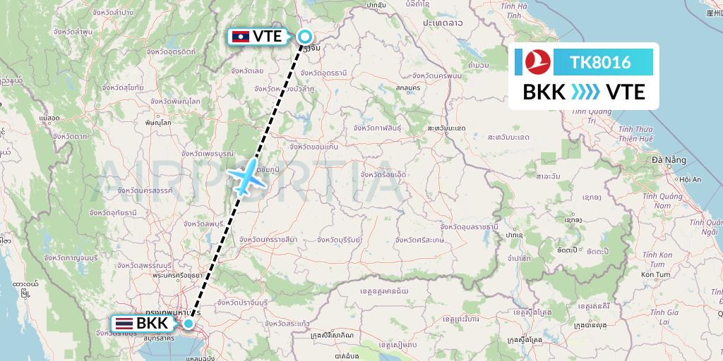 TK8016 Flight Status Turkish Airlines: Bangkok to Vientiane (THY8016)