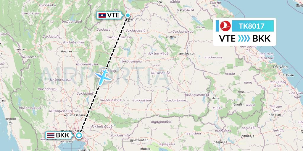 TK8017 Flight Status Turkish Airlines: Vientiane to Bangkok (THY8017)