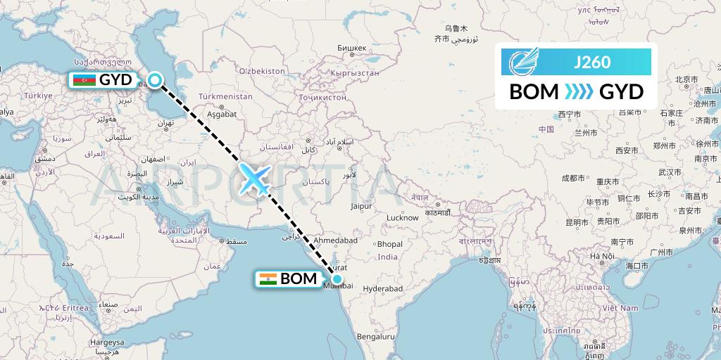 J260 Flight Status Azerbaijan Airlines: Mumbai to Baku (AHY60)