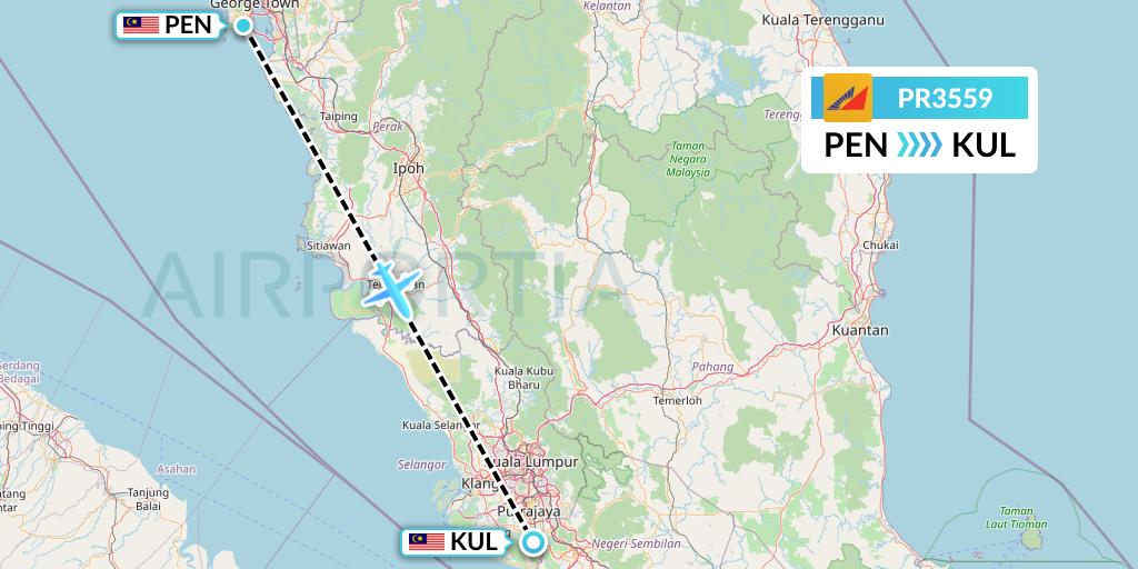 PR3559 Flight Status Philippine Airlines: Penang to Kuala Lumpur (PAL3559)