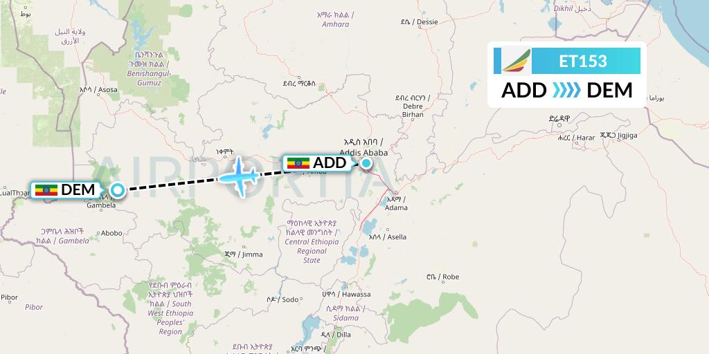 ET153 Flight Status Ethiopian Airlines: Addis Ababa to Dembidollo (ETH153)