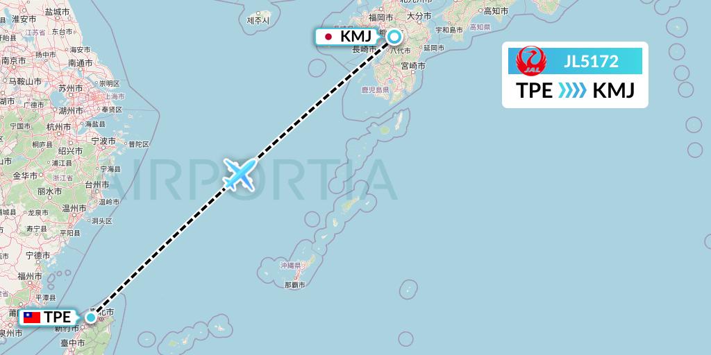 JL5172 Flight Status Japan Airlines: Taipei to Kumamoto (JAL5172)
