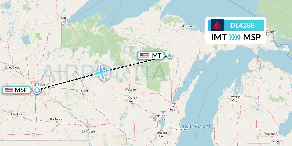 DL4288 Flight Status Delta Air Lines: Iron Mountain Kingsford to Minneapolis (DAL4288)