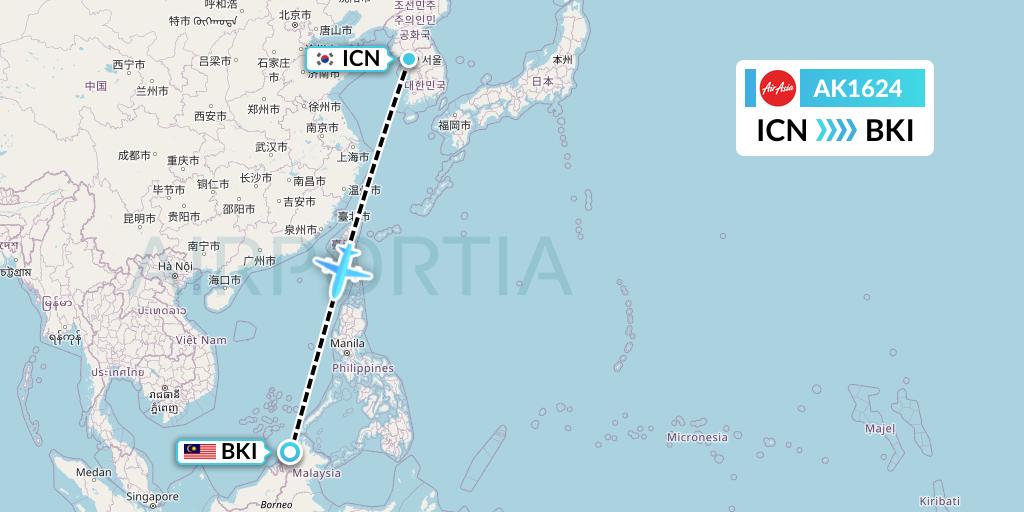 AK1624 Flight Status AirAsia: Seoul to Kota Kinabalu (AXM1624)