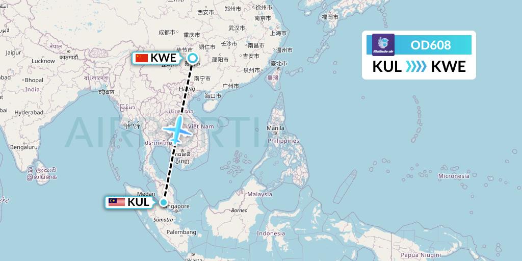 OD608 Flight Status Batik Air Malaysia: Kuala Lumpur to Guiyang (MXD608)