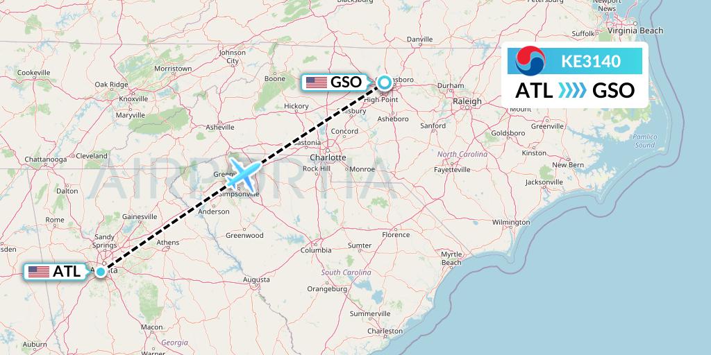 KE3140 Flight Status Korean Air: Atlanta to Greensboro (KAL3140)