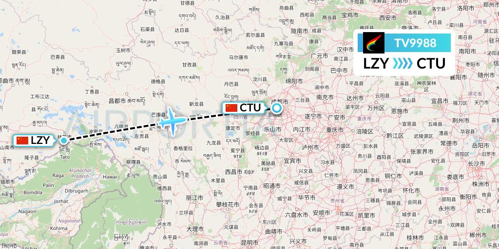 TV9988 Flight Status Tibet Airlines: Nyingchi to Chengdu (TBA9988)