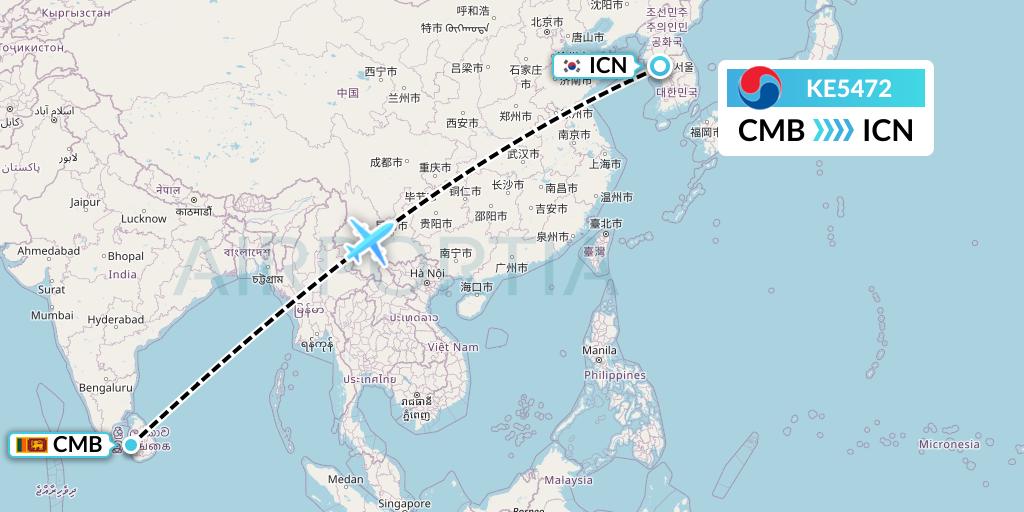 KE5472 Flight Status Korean Air: Colombo to Seoul (KAL5472)