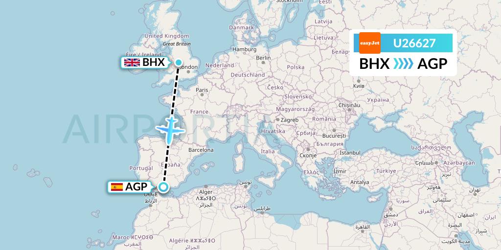 U26627 Flight Status EasyJet: Birmingham to Malaga (EZY6627)