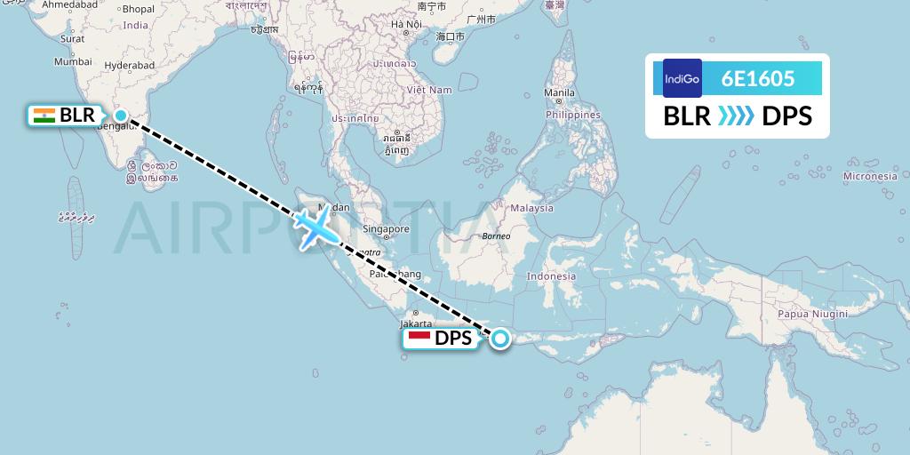 6E1605 Flight Status IndiGo Airlines: Bangalore to Denpasar (IGO1605)