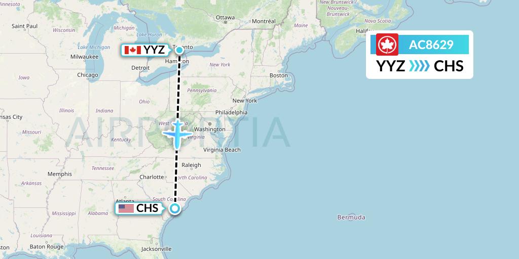 AC8629 Flight Status Air Canada: Toronto to Charleston (ACA8629)